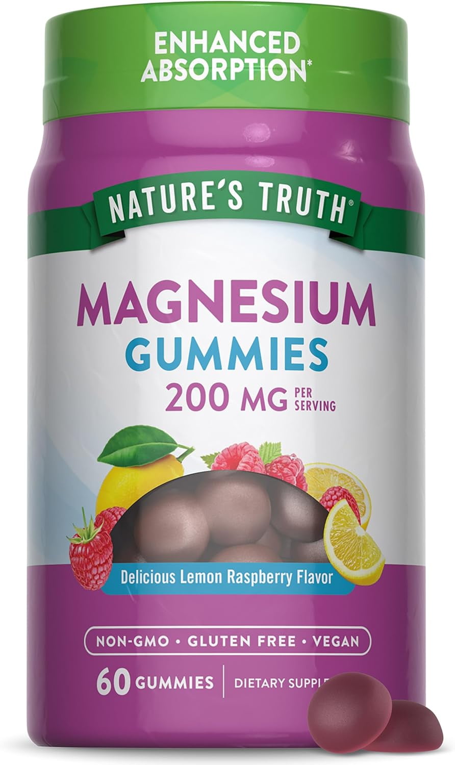 Nature's Truth Magnesium Gummies 200mg Vegan Lemon Raspberry Chewables ...