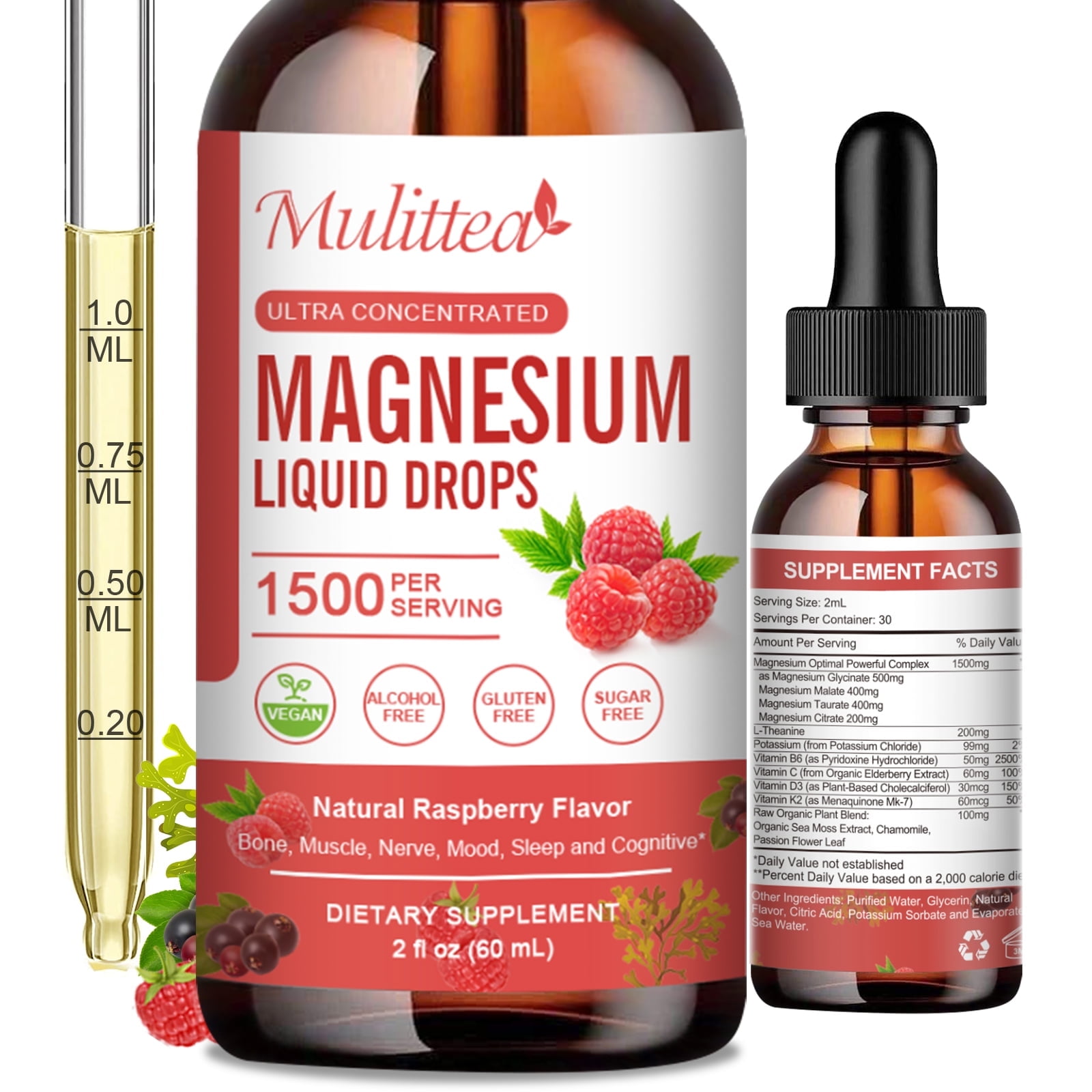 Mulittea Magnesium Liquid Drops 1500mg, Nerve Relaxation, Muscle, Sleep ...