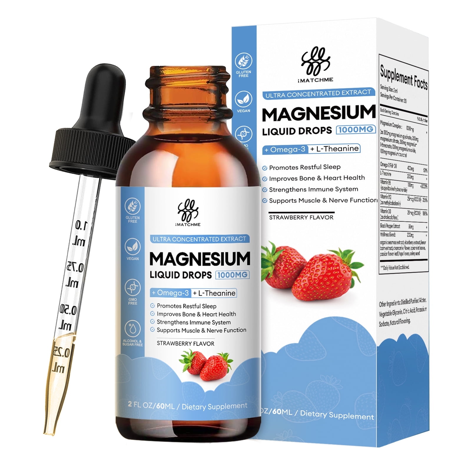 Magnesium Liquid Drops 1000mg| Omega-3+ L-Theanine Magnesium Supplement ...