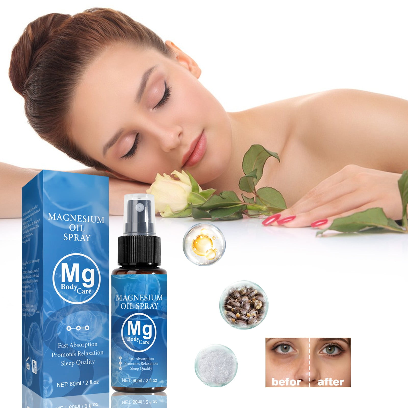 Magnesium Spray 60ml, Magnesium Oil, for Feet, Body, Skin, Sleep ...