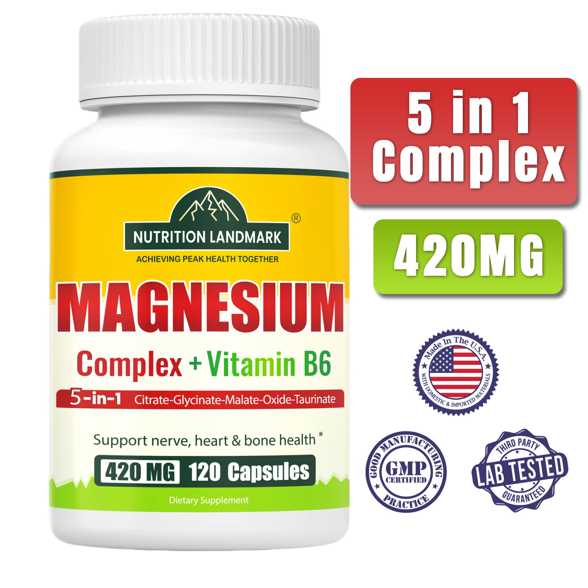 Magnesium Supplement, Magnesium Glycinate, Taurate, Malate with Vitamin ...