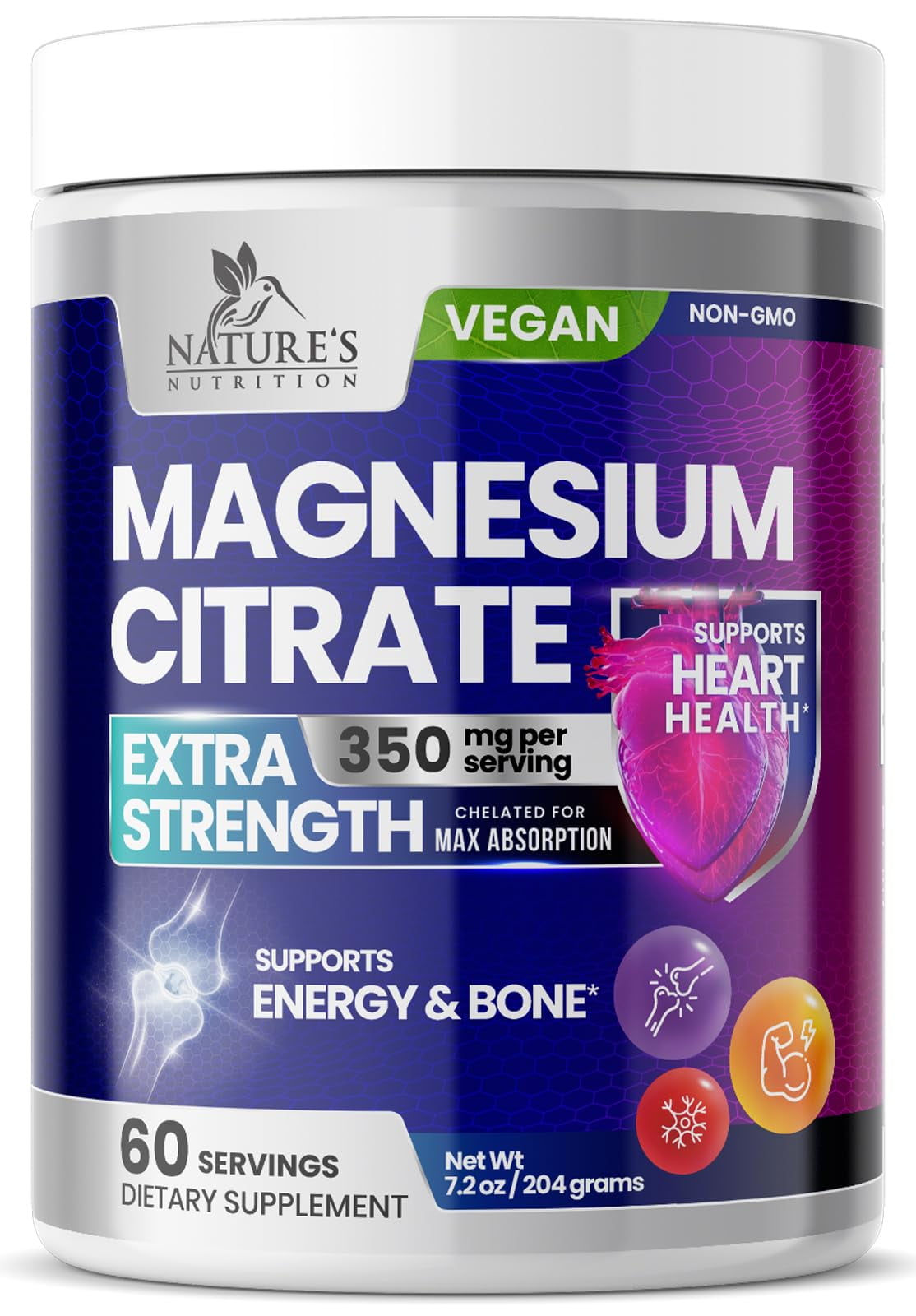 Magnesium Supplement Powder 350mg, High Absorption Magnesium Citrate ...