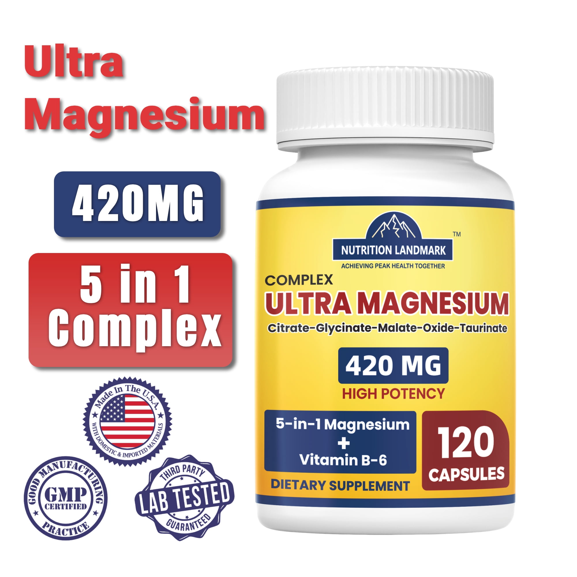 Magnesium Vitamine B6 Complex Supplement 420mg, 240 Veggie Capsules – 5 ...