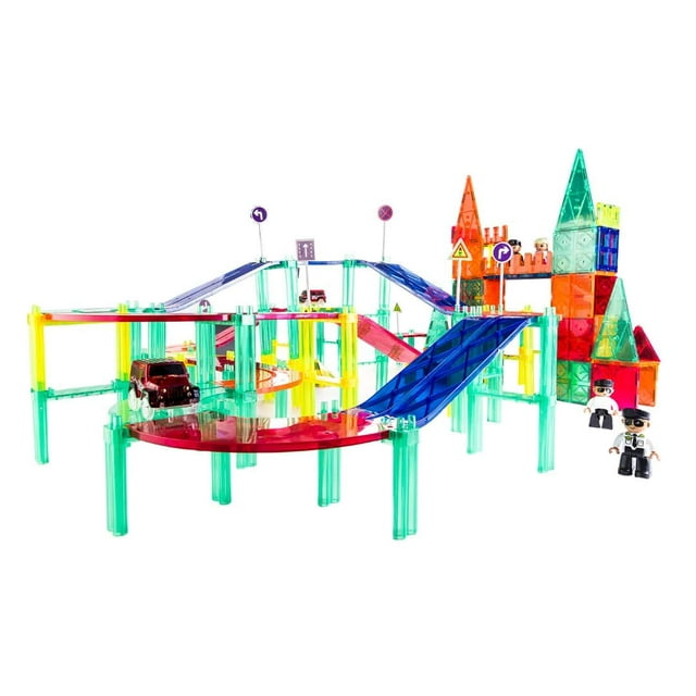 Magnet Blocks Ultimate Magnet Racing Track Set Family Bucket 124 Piece ...