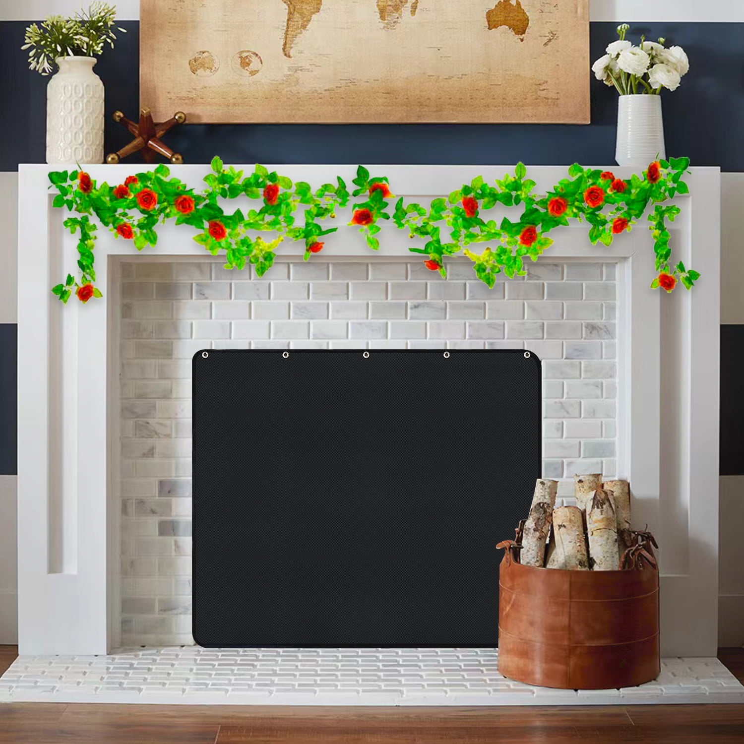 Fireproof Fireplace Draft Blocker, Magnet Cover, Heat Loss Blanket, Black (42" W x 32" H ...