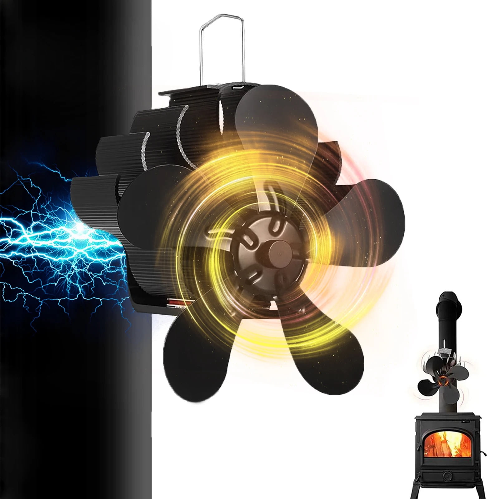 Magnet Log Burner Fan,Chimney Fan Silent, Stove Flue Pipe Fan 4 Blade ...