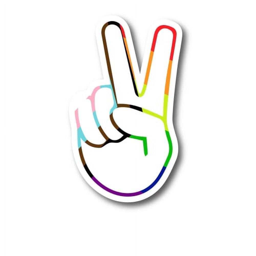 Magnet Me Up LGBTQ Progress Pride Hand Peace Sign Magnet Decal, 5 In ...