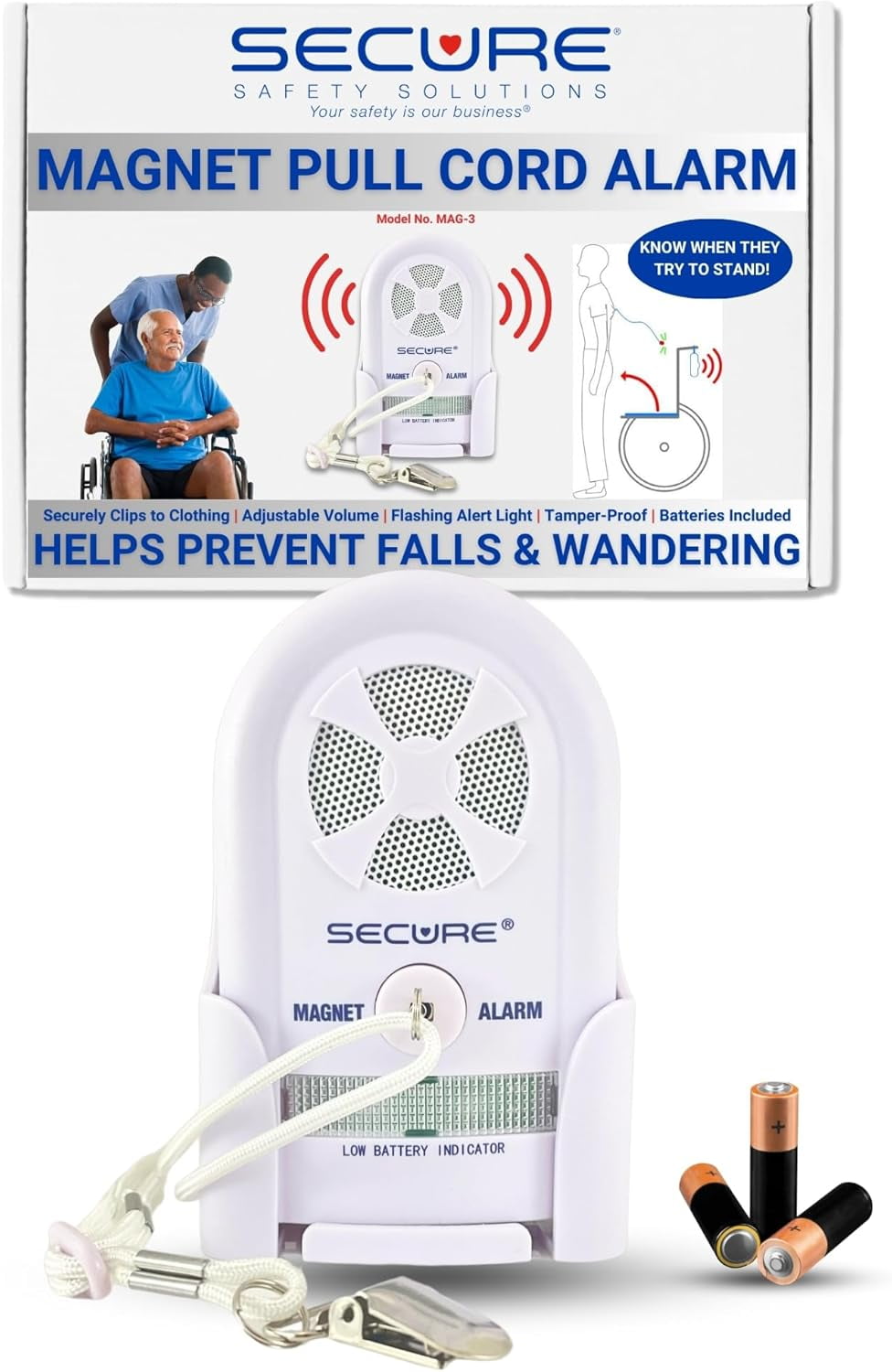 Magnet Pull Cord Chair and Bed Alarm for Elderly Adults - Fall ...