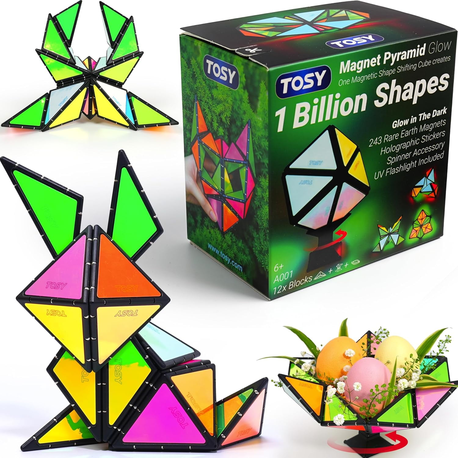 Magnet Pyramid Glow - 1 Cube Transforms into 1 Billion Shapes, 12 pcs ...