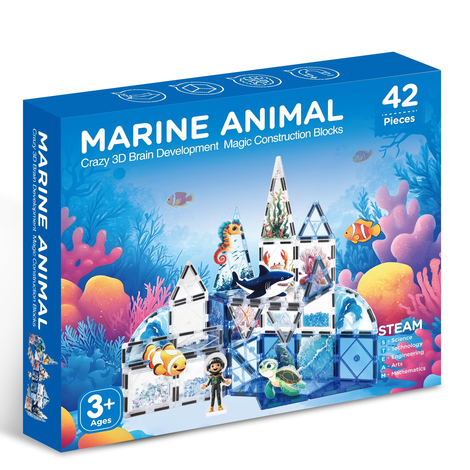Magnet Tiles Marine Animal Magnetic Building Blocks with 5 Character ...