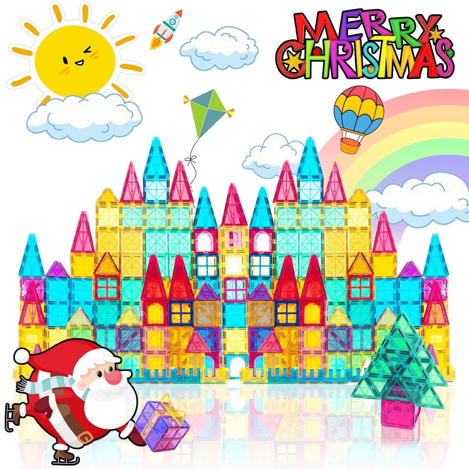 128-Piece Kids Magnet Toy Set with Wheels - Clear 3D Magnetic Building ...