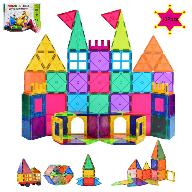 Magnet Toys for kids 128 Piece Set 128 Pcs Magnet Building Tiles Clear ...
