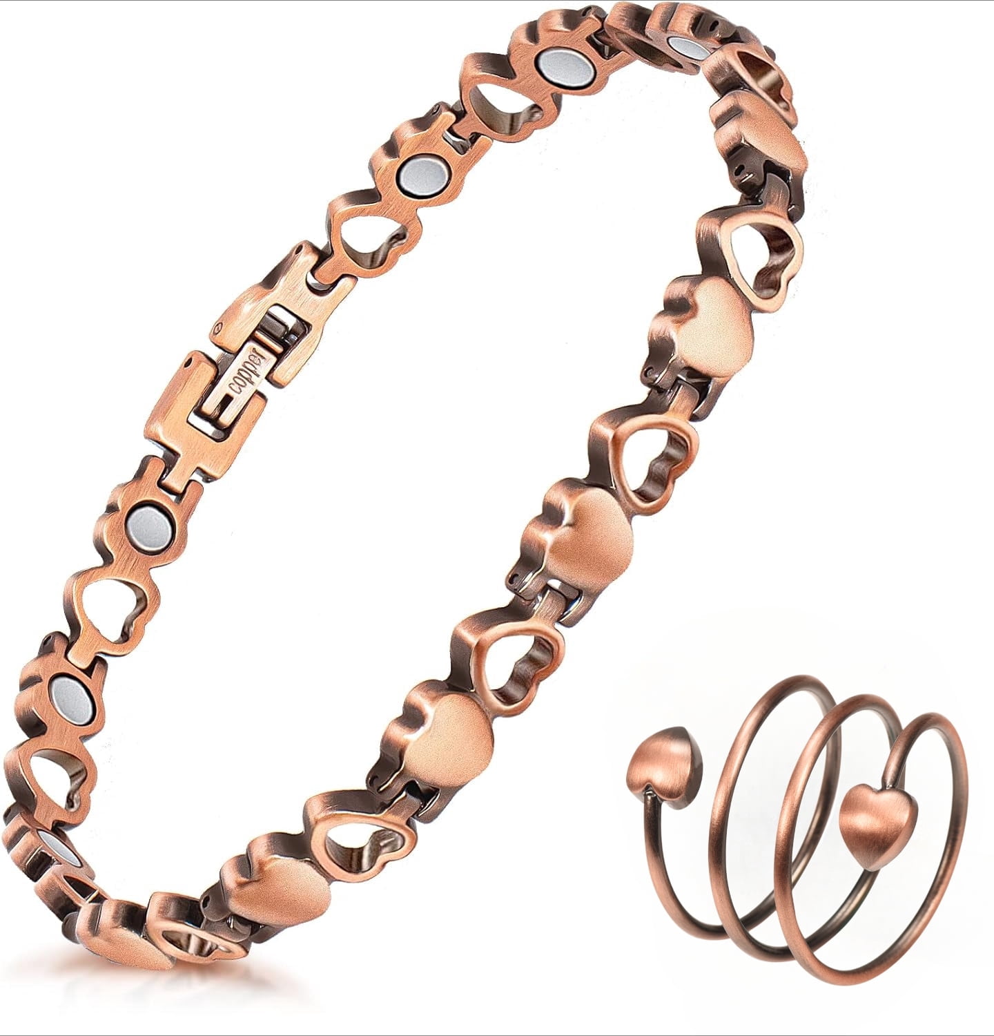 Wollet Heart Copper Magnetic Bracelets Rings for Women, 99.9% Pure ...