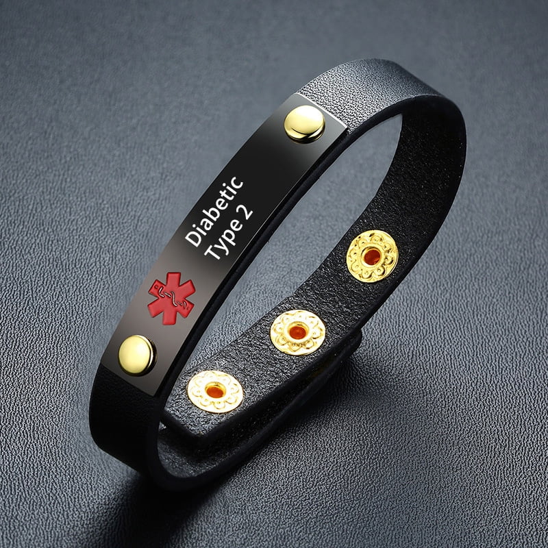 Magnetia Leather Medical Alert Bracelets for Women Men, Engraved ...