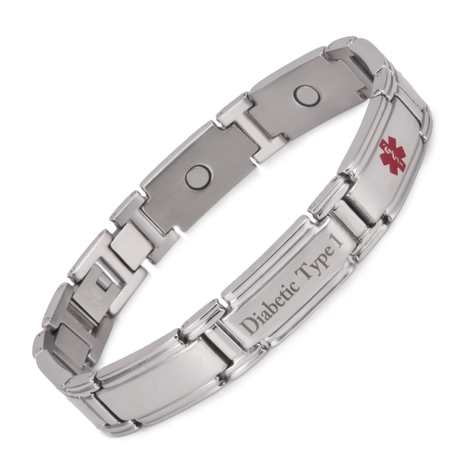Magnetia Stainless Steel Medical Alert Bracelets for Men, 8.66 inches, Health Magnetic Gift for ...