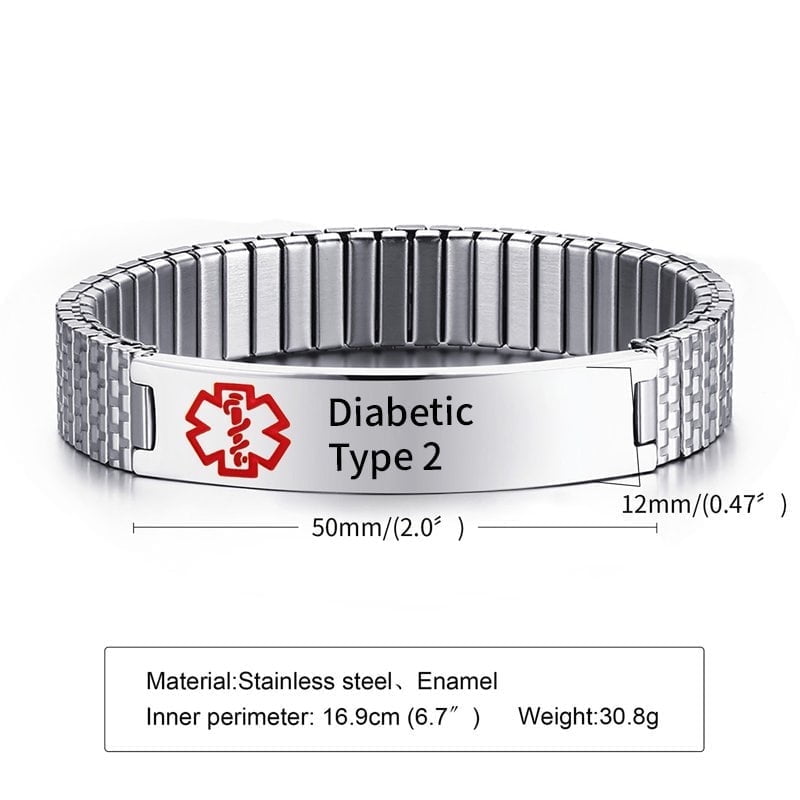 Magnetia Stretch Medical Alert Bracelet, Width 12mm, Engraved Diabetic ...