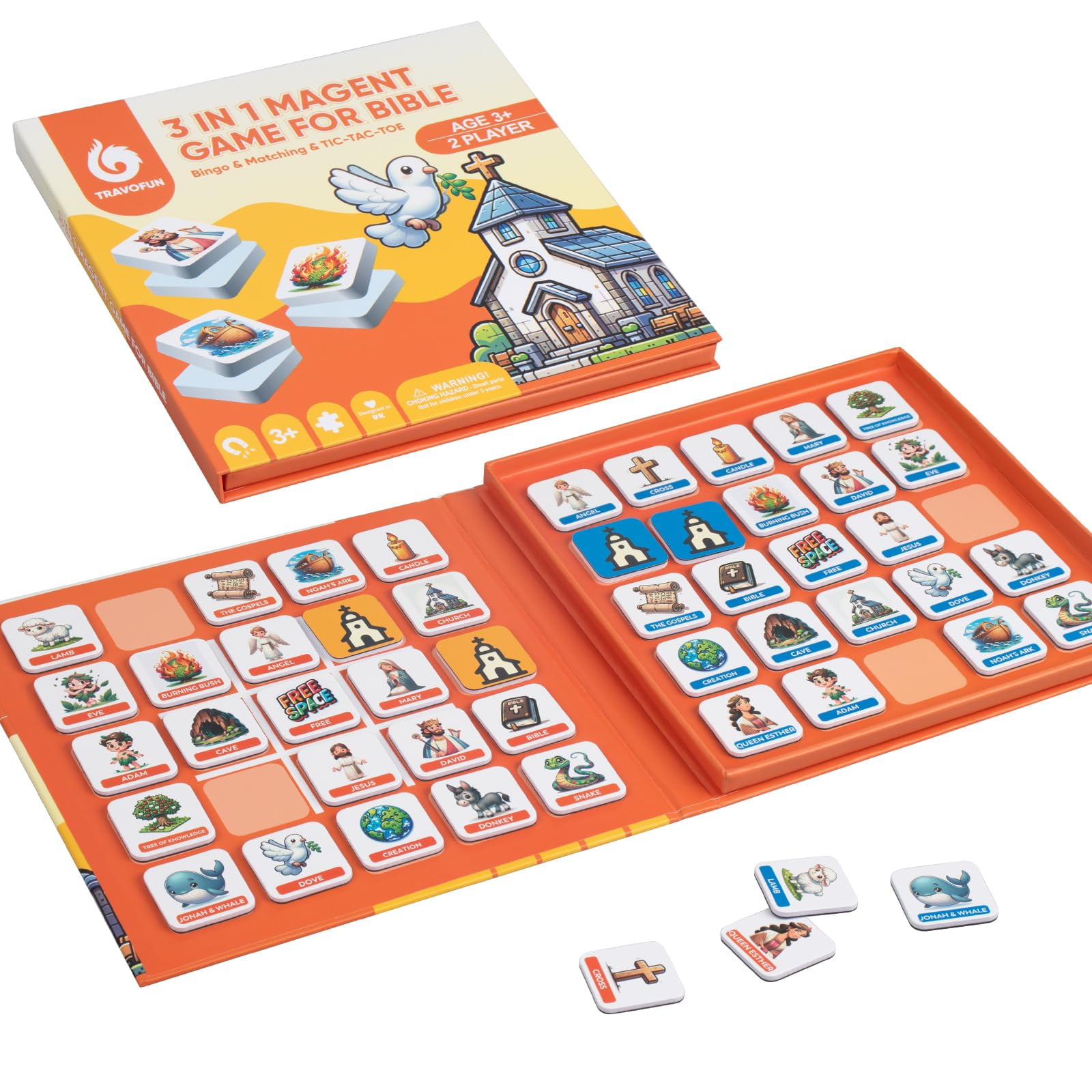 Magnetic 3 In1 Bible Games For Kids -Includes Bingo,Tic-Tac-Toe, Memory ...