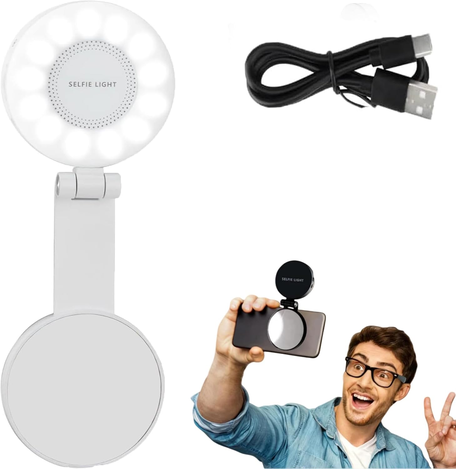 Magnetic 3-in-1 Selfie Light with Mirror, 2026 New 3-in-1 Magnetic ...