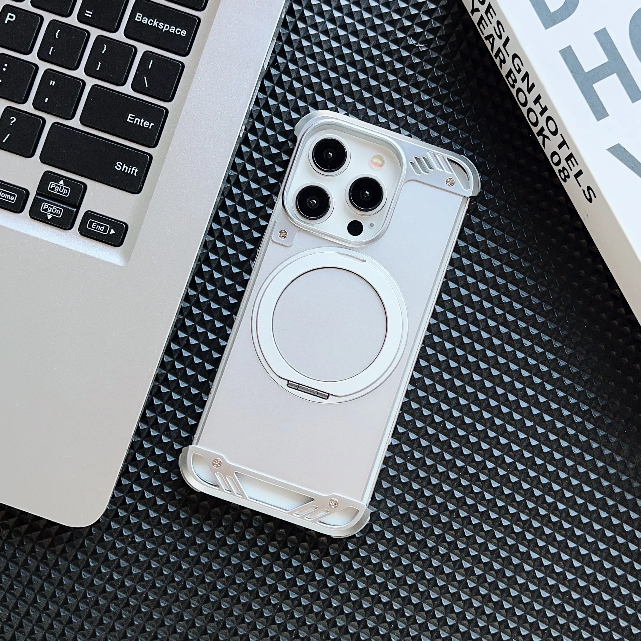 Magnetic 360° Bracket Aluminum Alloy Rimless Phone Case For iPhone 16 ...