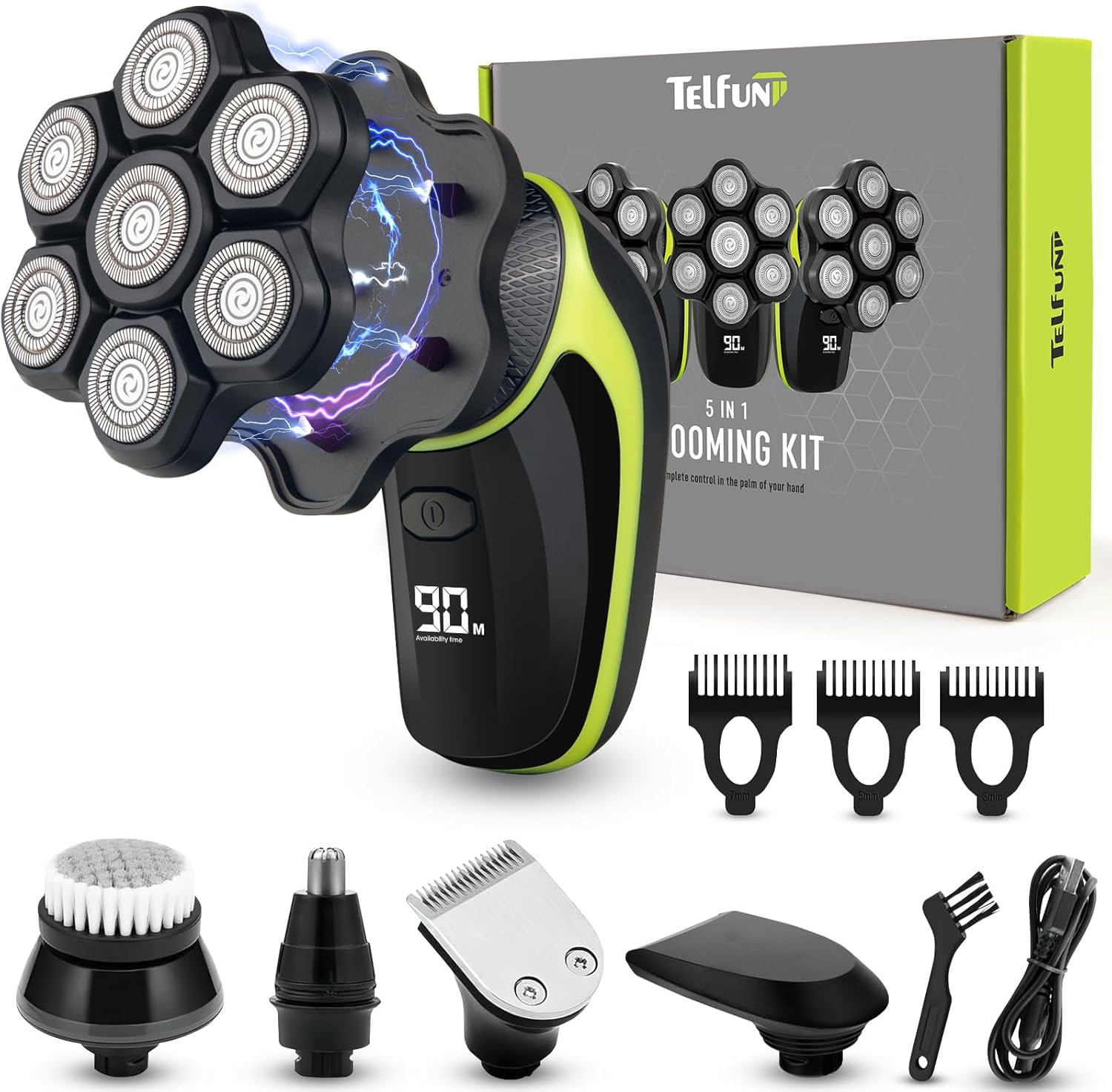 Magnetic 7D Head Shavers for Bald Men, 5 in 1 Electric Razor for Head ...