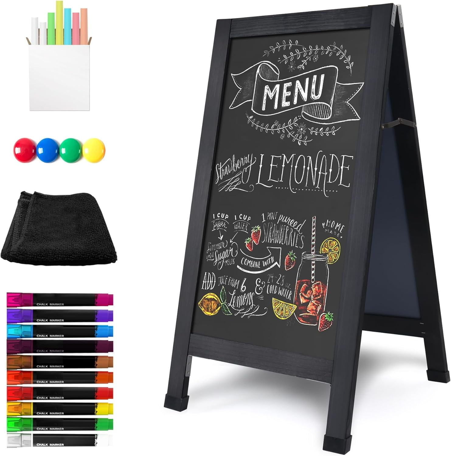 Magnetic A-Frame Chalkboard Signs Black Frame - 40" x 20" Large Rustic ...