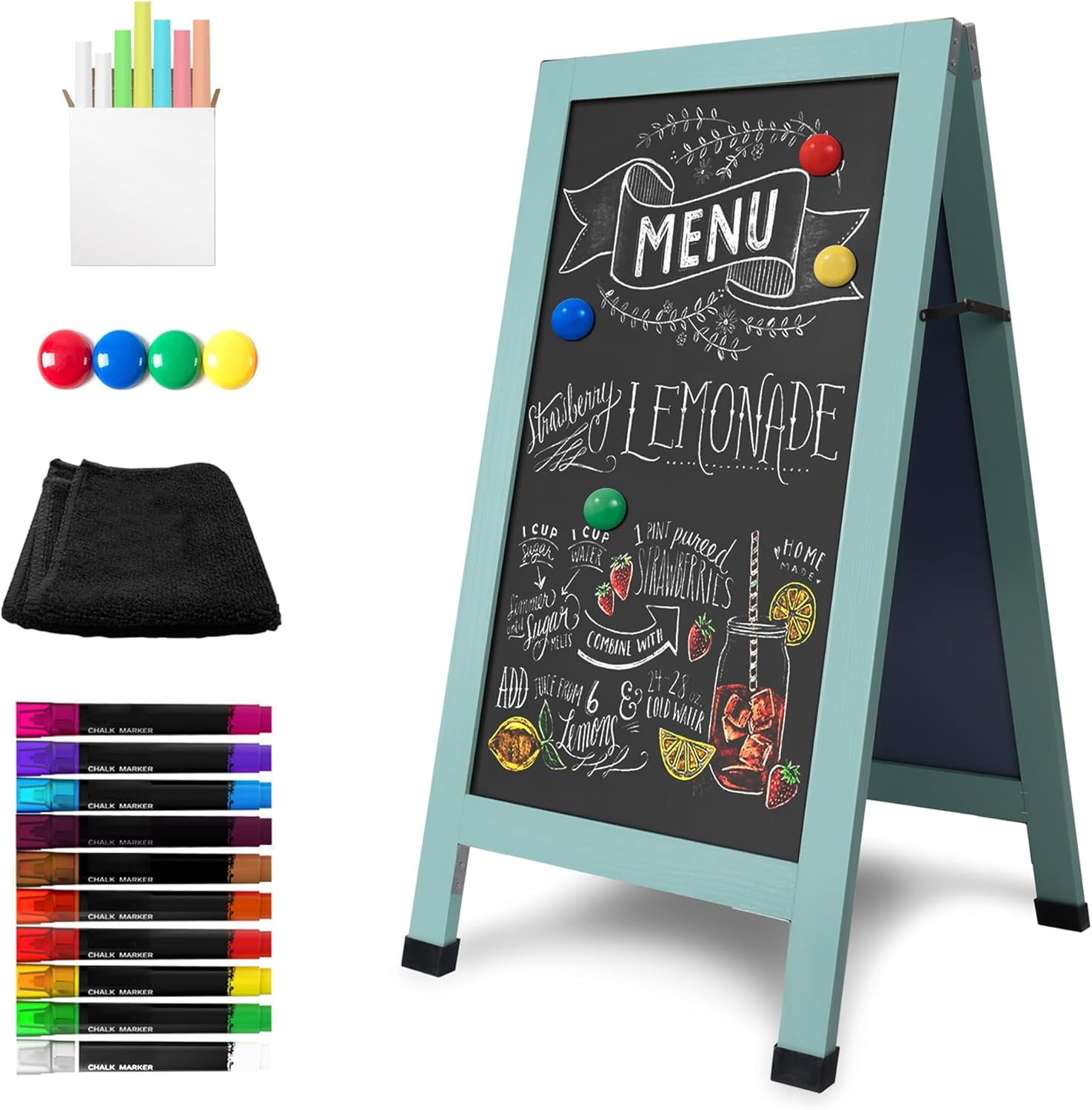 Magnetic A-Frame Chalkboard Signs Rustic Green Frame - 40" x 20" Large ...