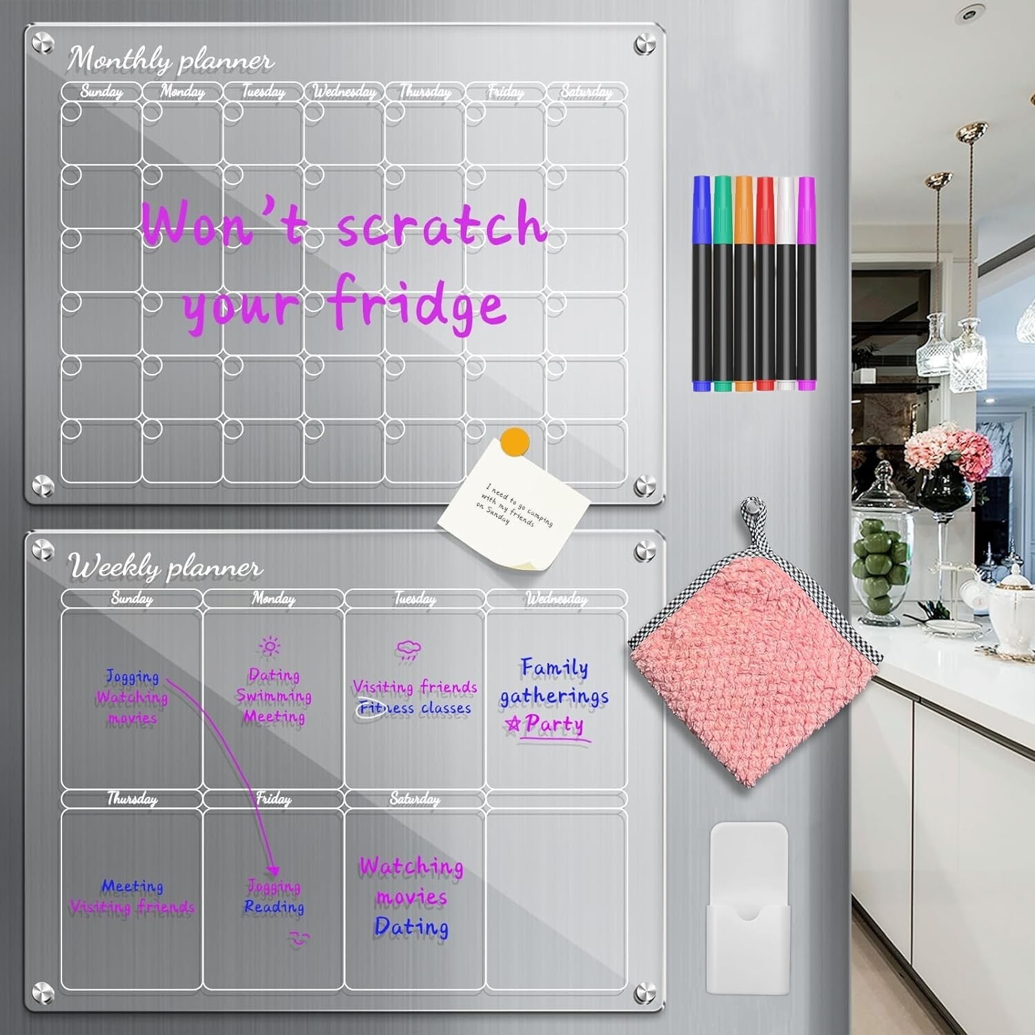 Wattne Acrylic Dry Erase Magnetic Whiteboard with Anti-Slip Silicone ...