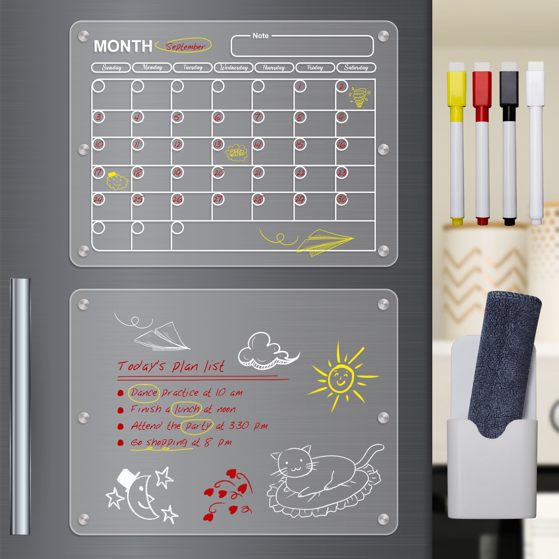 Magnetic Acrylic Calendar for Fridge, 16”x12"Inches Clear 2 Set Acrylic ...