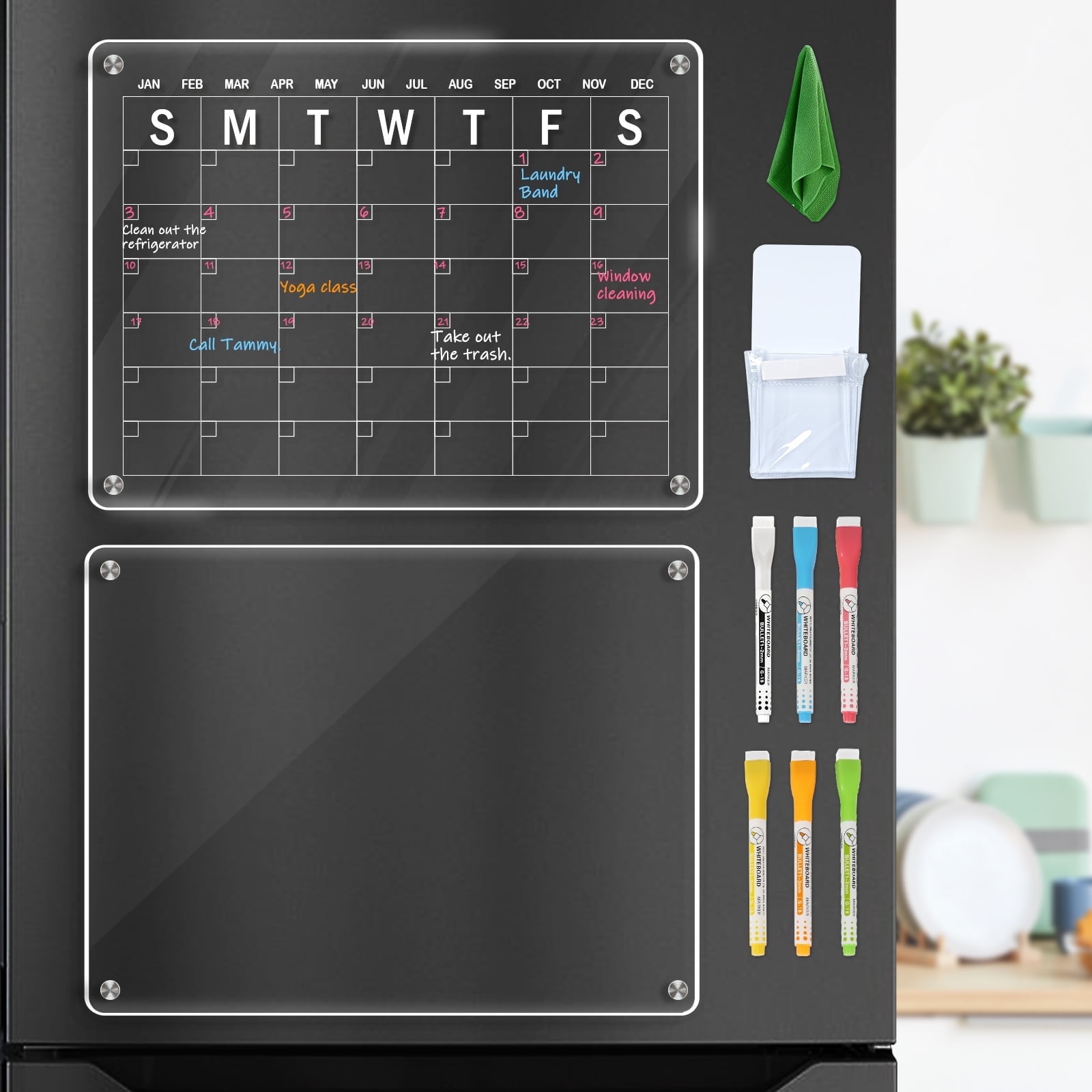 Magnetic Acrylic Calendar for Fridge,2 Pack 12"x16" Clear Fridge ...