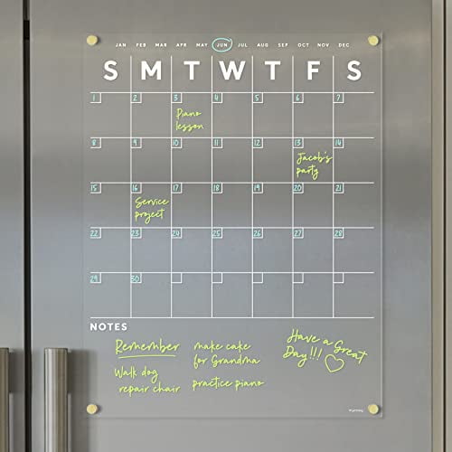 Magnetic Acrylic Month/Notes Calendar for Fridge, Wet/Dry-Erase Board ...
