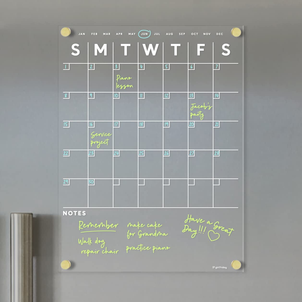 Magnetic Acrylic Monthly Calendar for Refrigerator, Dry Erase Board ...