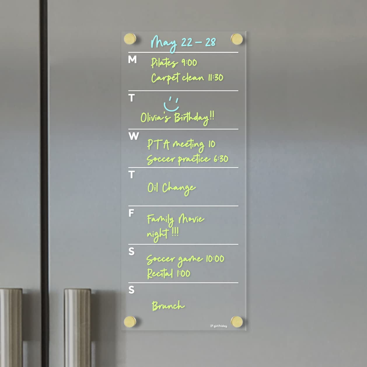 Magnetic Acrylic One Week Calendar for Fridge, Wet/Dry-Erase Board for ...