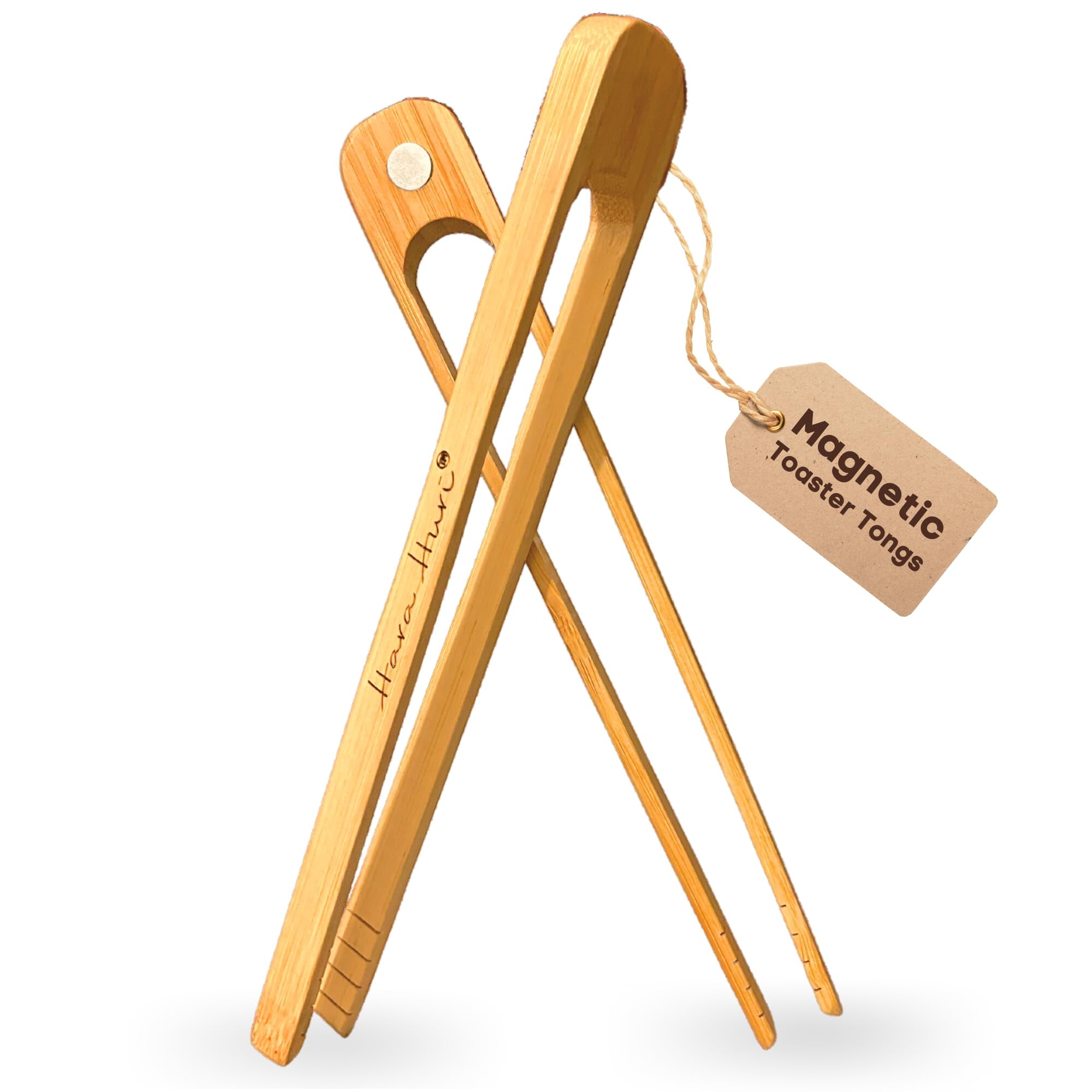 Magnetic Bamboo Toaster Tongs 100% Natural 8.7” Set Of 2 Wood Kitchen ...