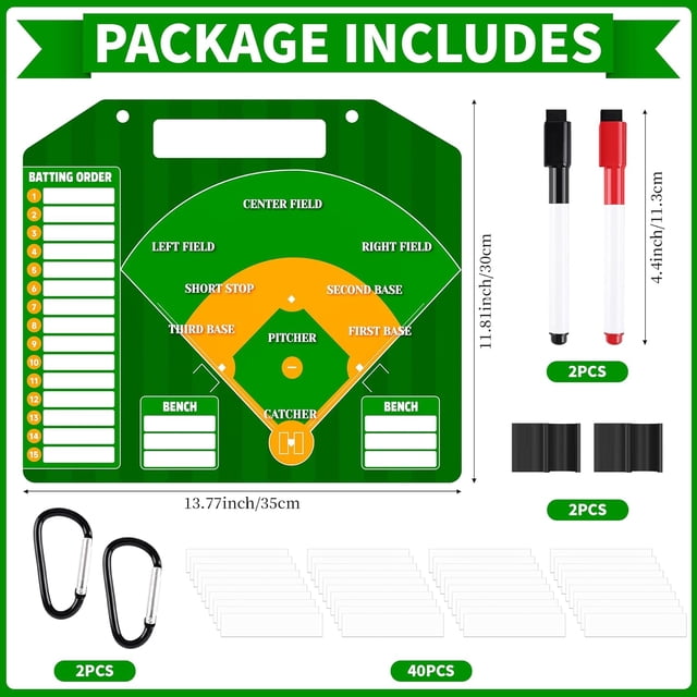 Magnetic Baseball Lineup Board for Dugout, Green Baseball Clipboard for ...