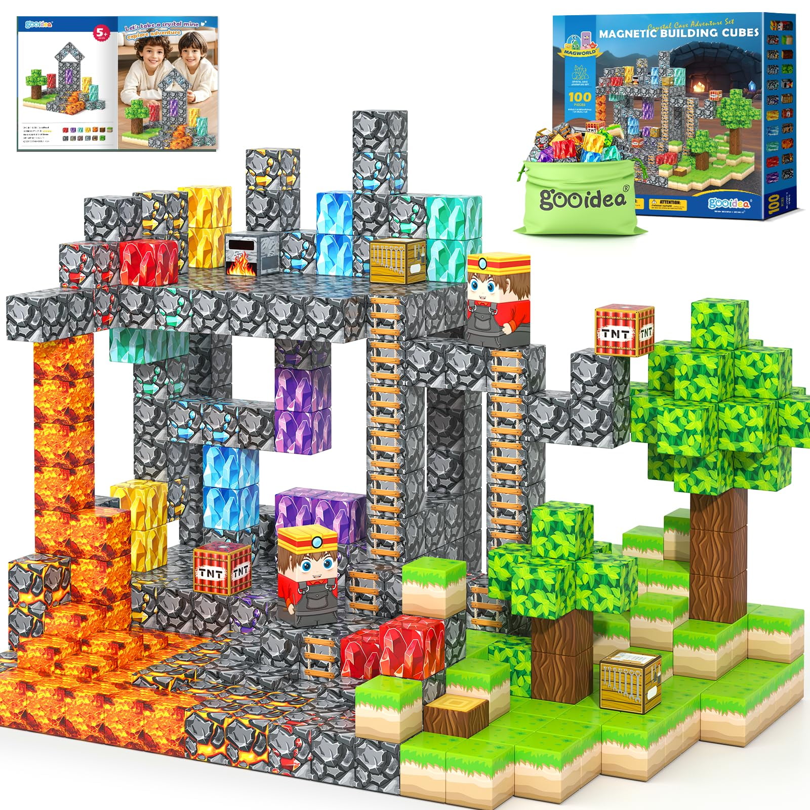 Magnetic Blocks 100PCS 1 inch Magnetic Building Cubes Kids Magnet Toys Crystal Mine Cave ...