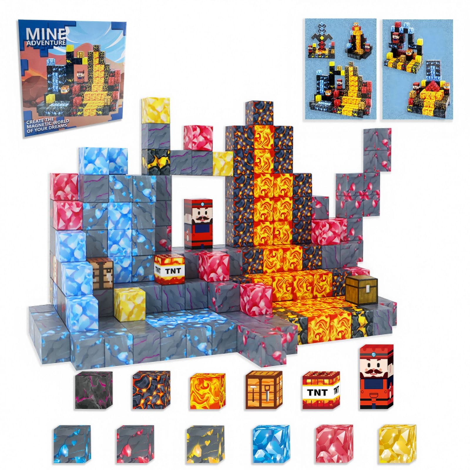 Magnetic Blocks-100PCS Magnetic Building Blocks Magnetic Tiles Stacking ...