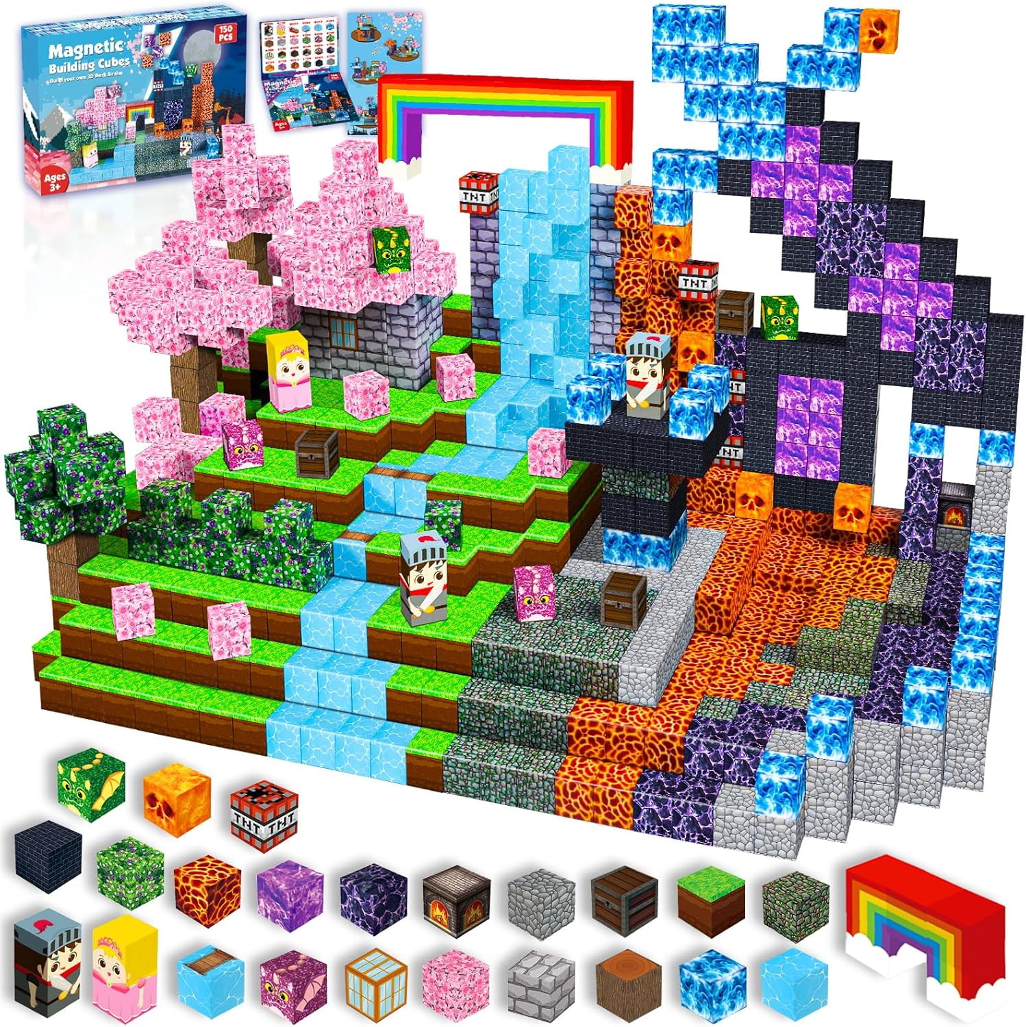 Magnetic Blocks - 150 PCS Built Adventure Game Castle - Magnetic Toys ...