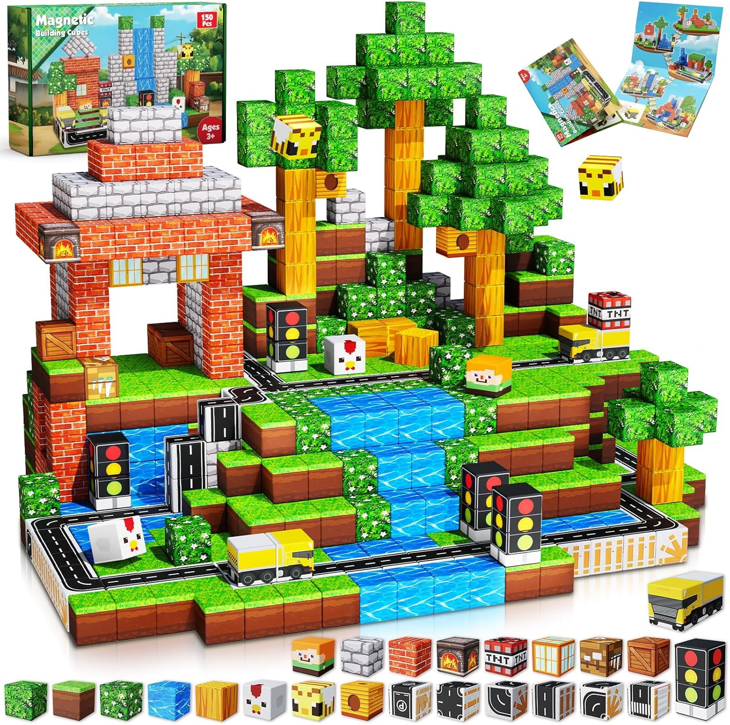 Magnetic Blocks - 150PCS Magnetic Road Forest Magnetic Cubes - Magnetic ...