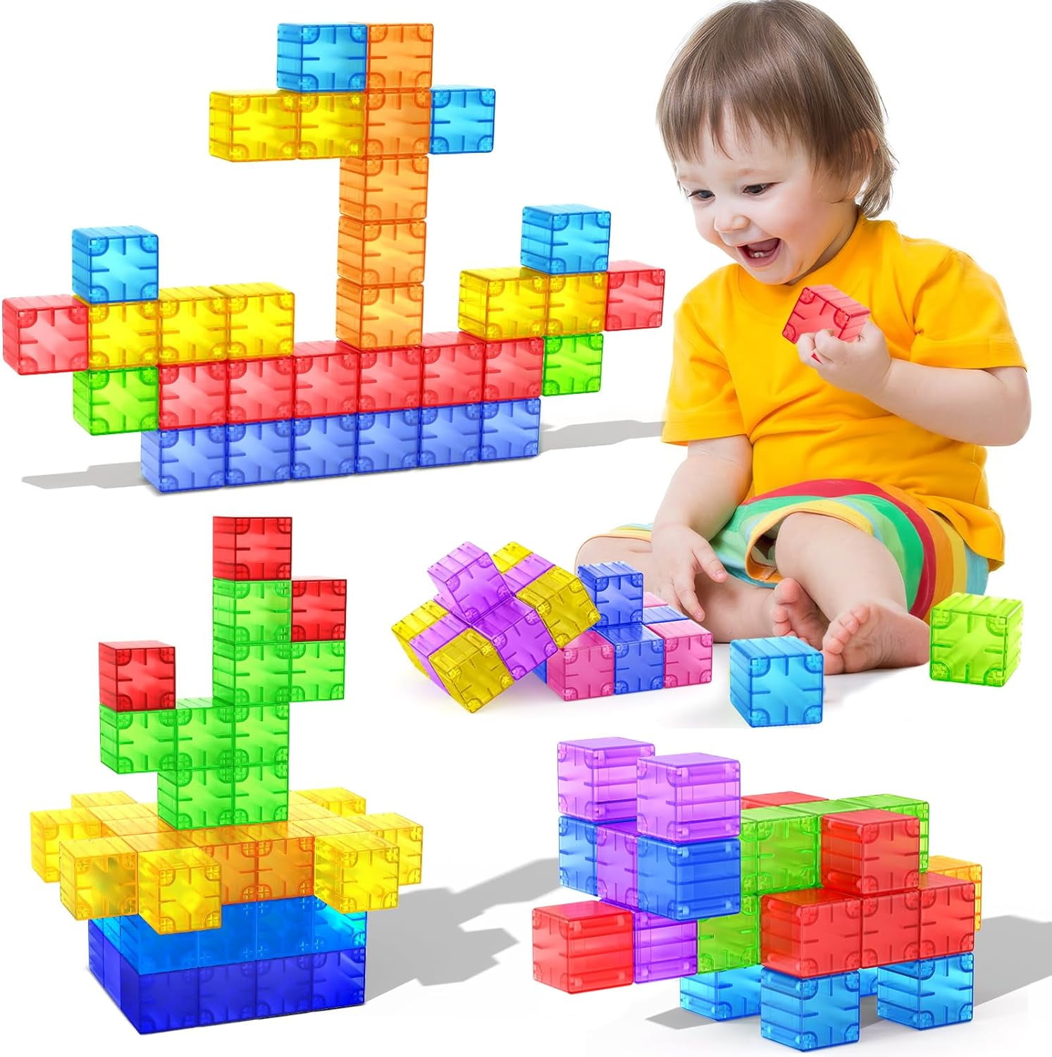 Magnetic Blocks - 52pcs Translucent Magnetic Cubes, Digit Building ...