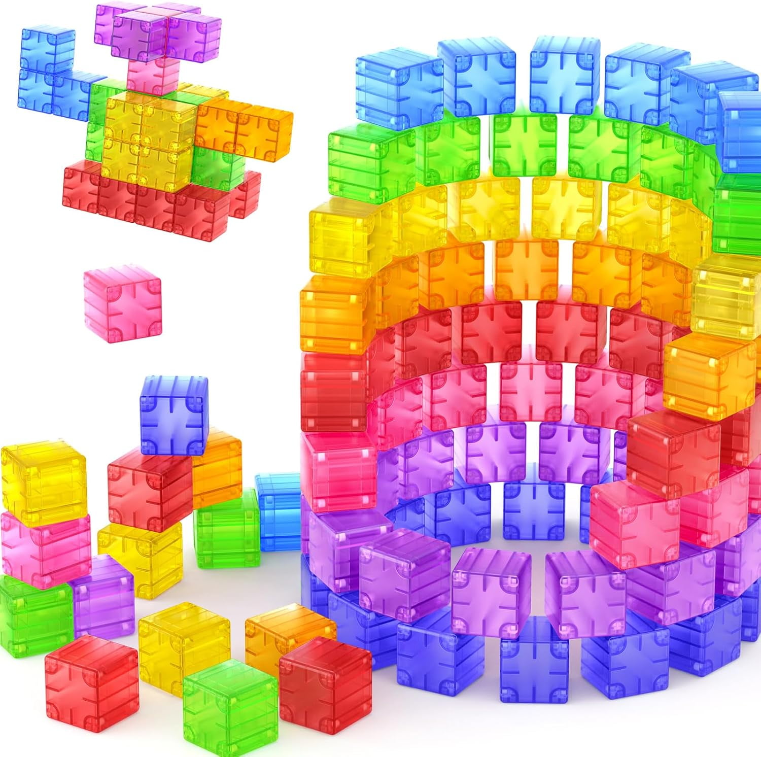 Magnetic Blocks - 52pcs Translucent Magnetic Cubes, Digit Building ...