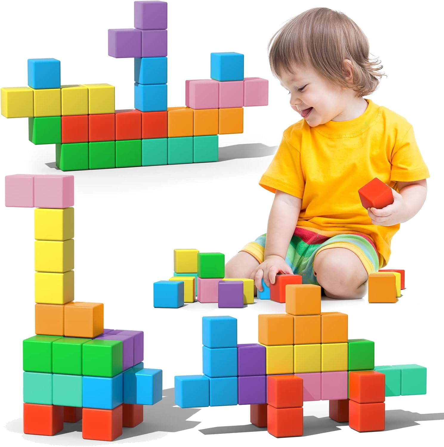 Magnetic Blocks, 56 Pieces 1.34 inch Large Magnetic Building Blocks, 3D ...