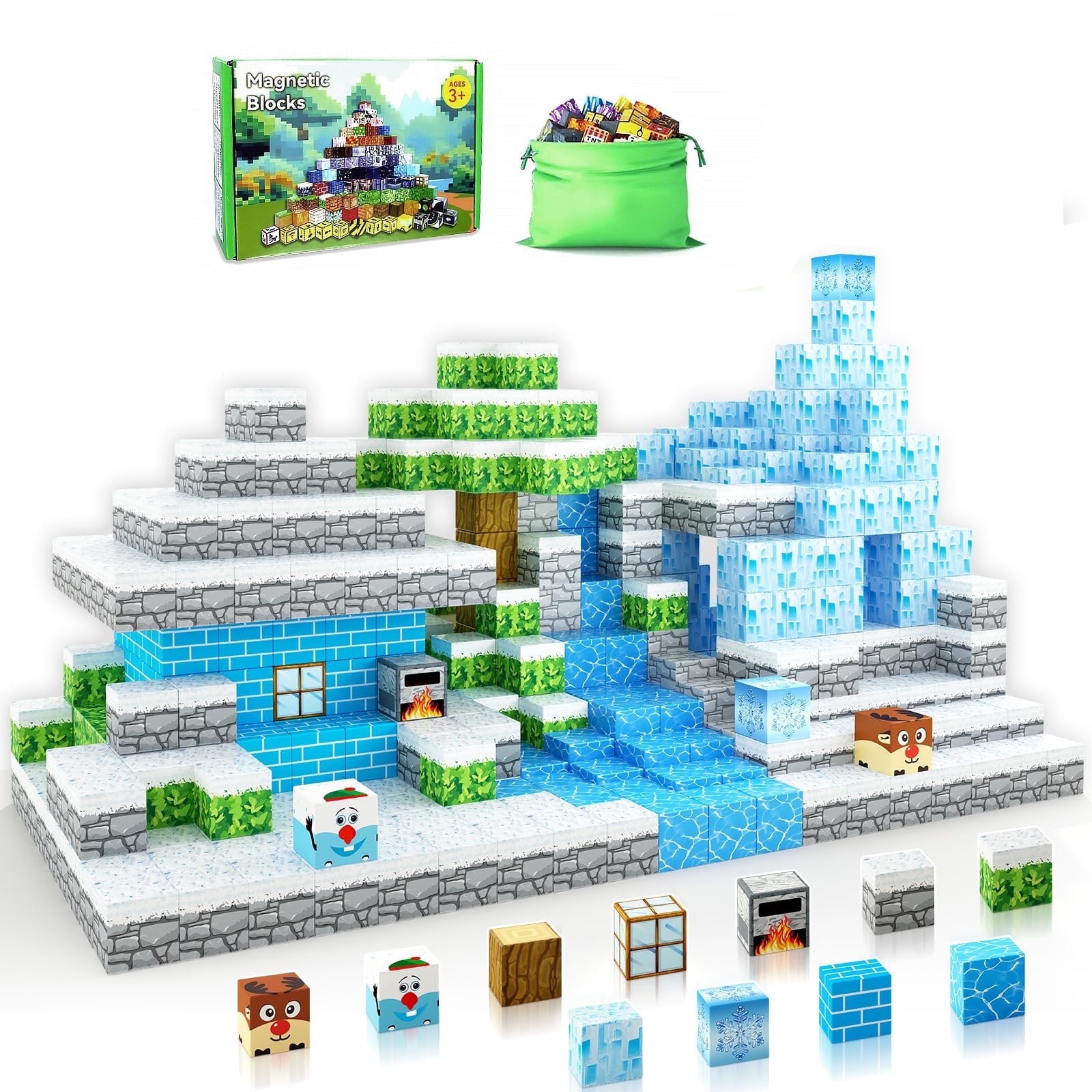 MANGOBOB Magnetic Blocks Frozen Edition Interlocking Building Set 70 ...