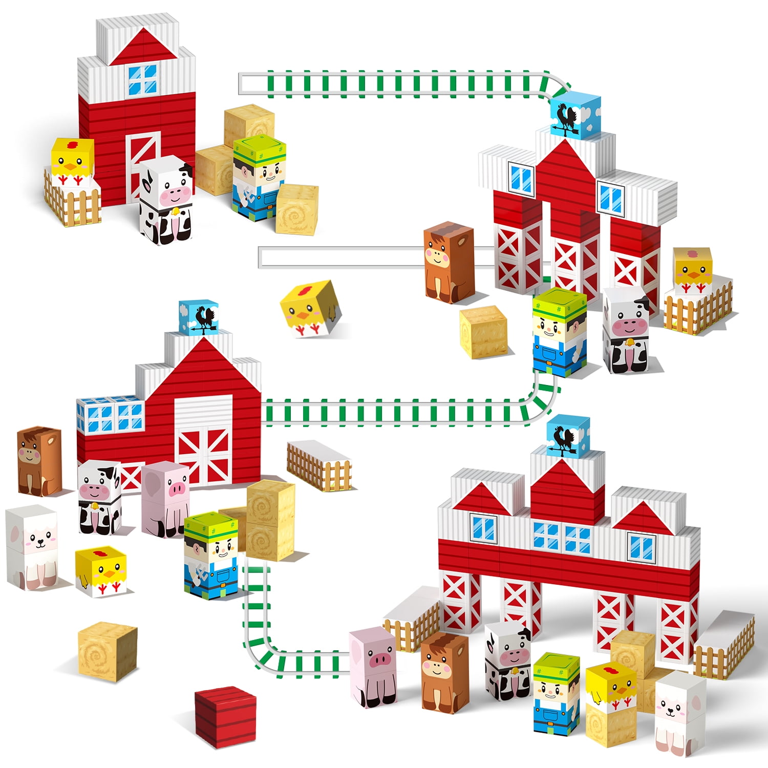 Magnetic Blocks, Farm Theme 54 PCS Magnetic Tiles, Montessori Learning ...