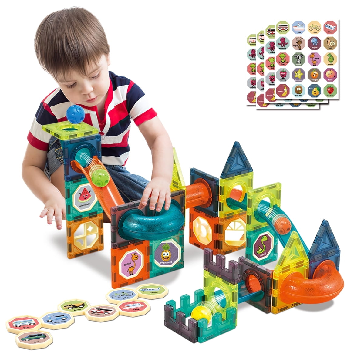 Magnetic Blocks for Kids Ages 3-6,Glowing Magnetic Marble Run, Tiles ...