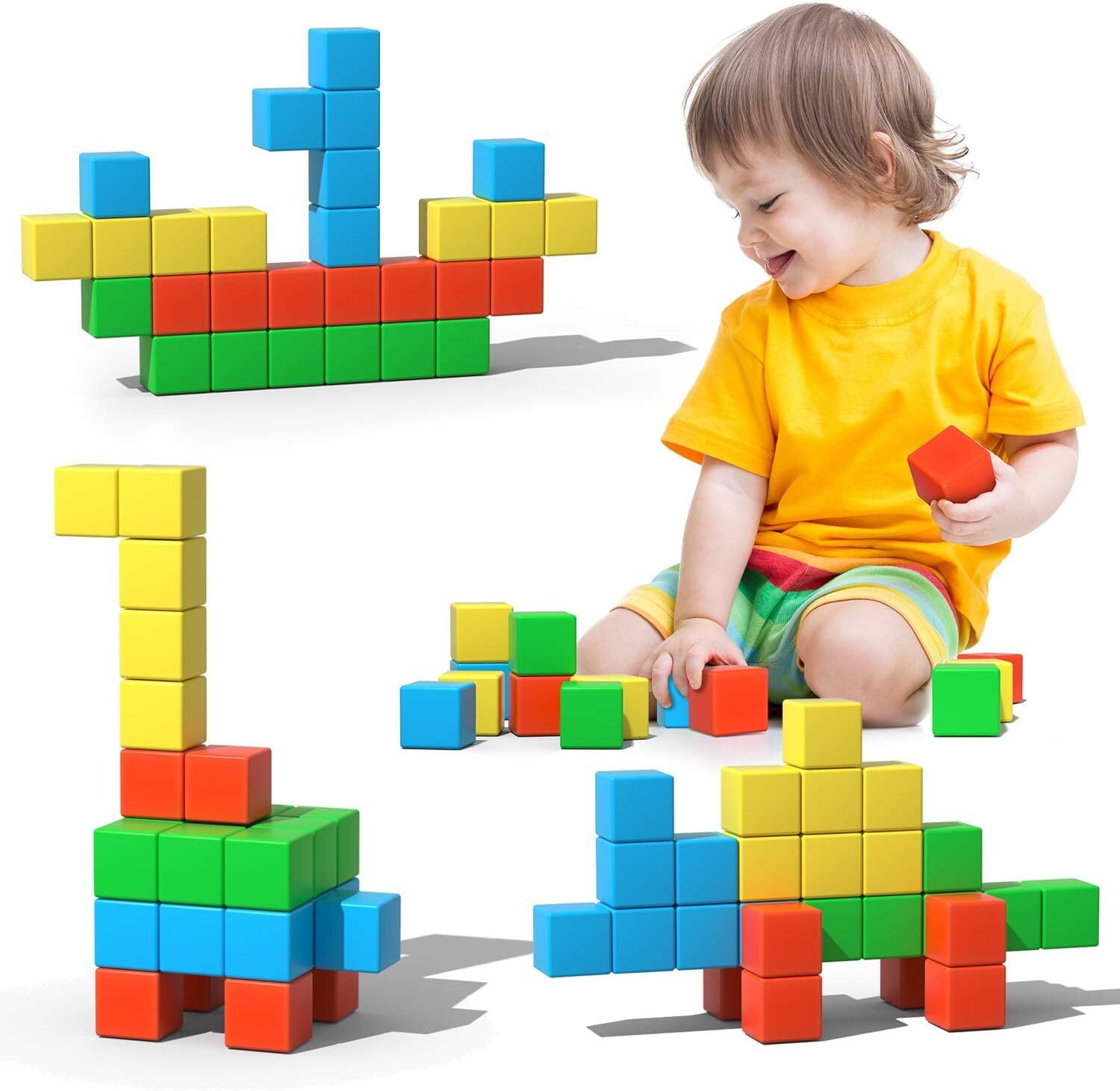 Magnetic Blocks,Magnetic Building Blocks,32 Pcs Magnetic Cubes for Toddlers, Preschool ...