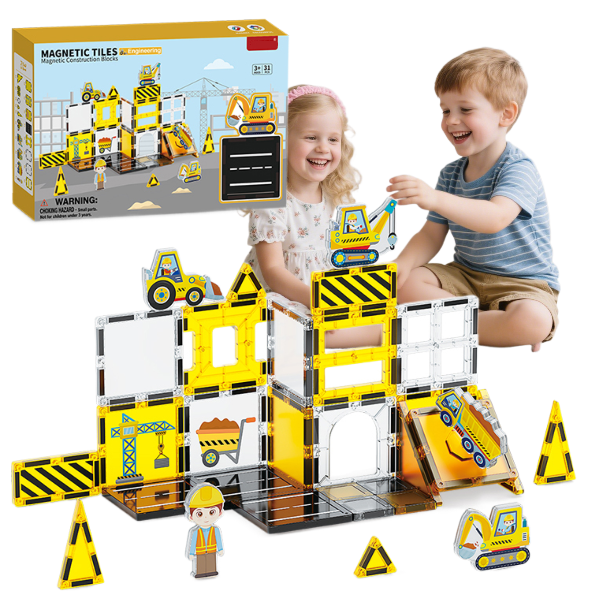 Magnetic Blocks Sets for Kids - 31 Pieces Magnetic Tiles City ...