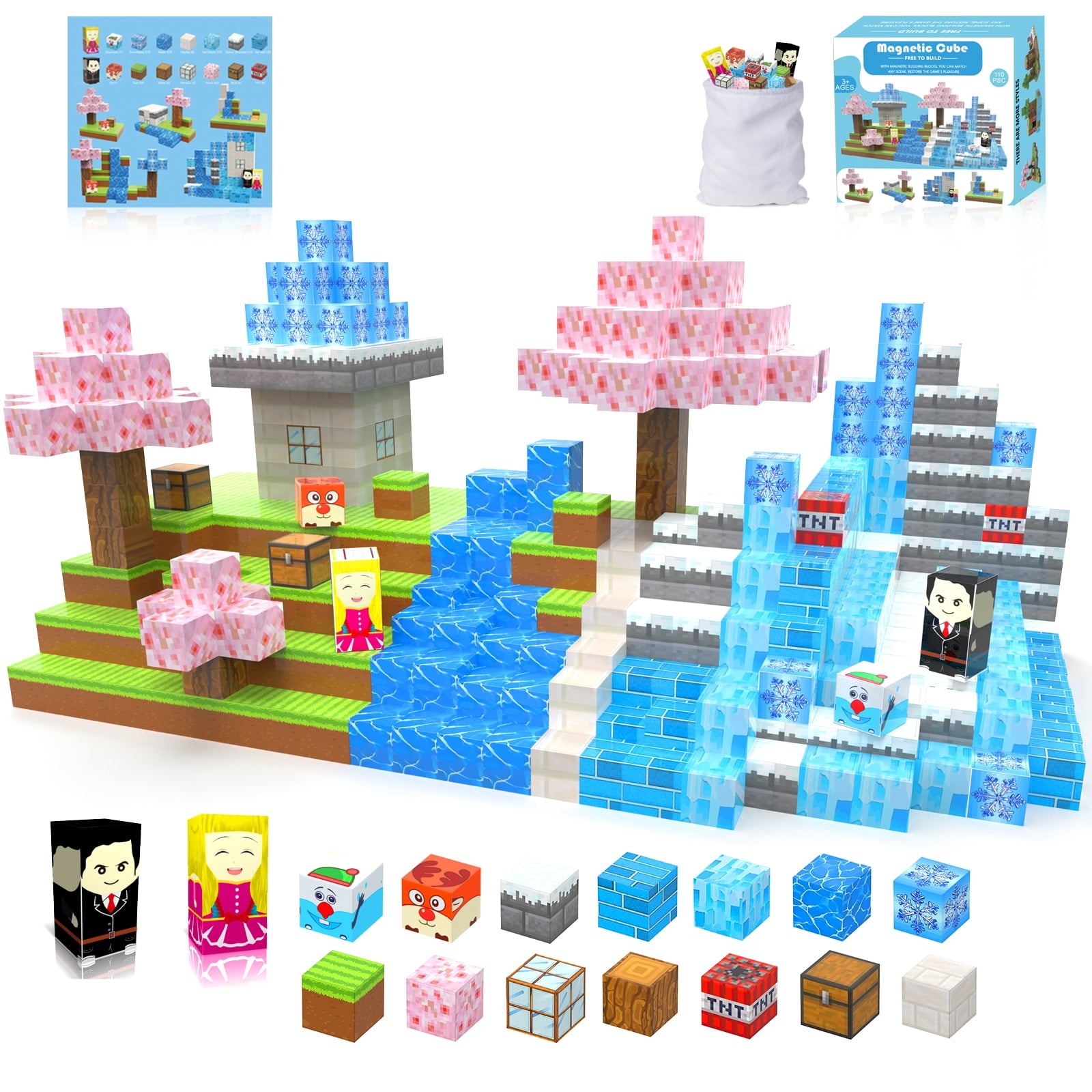 Magnetic Blocks -Snow Mountain Meadow 110 Cubes Magnetic Building ...
