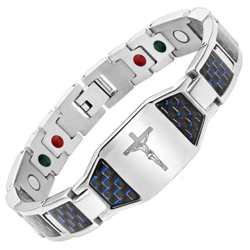 Magnetic Bracelet for Men Women, Christian Cross Jesus Carbon Fiber ...