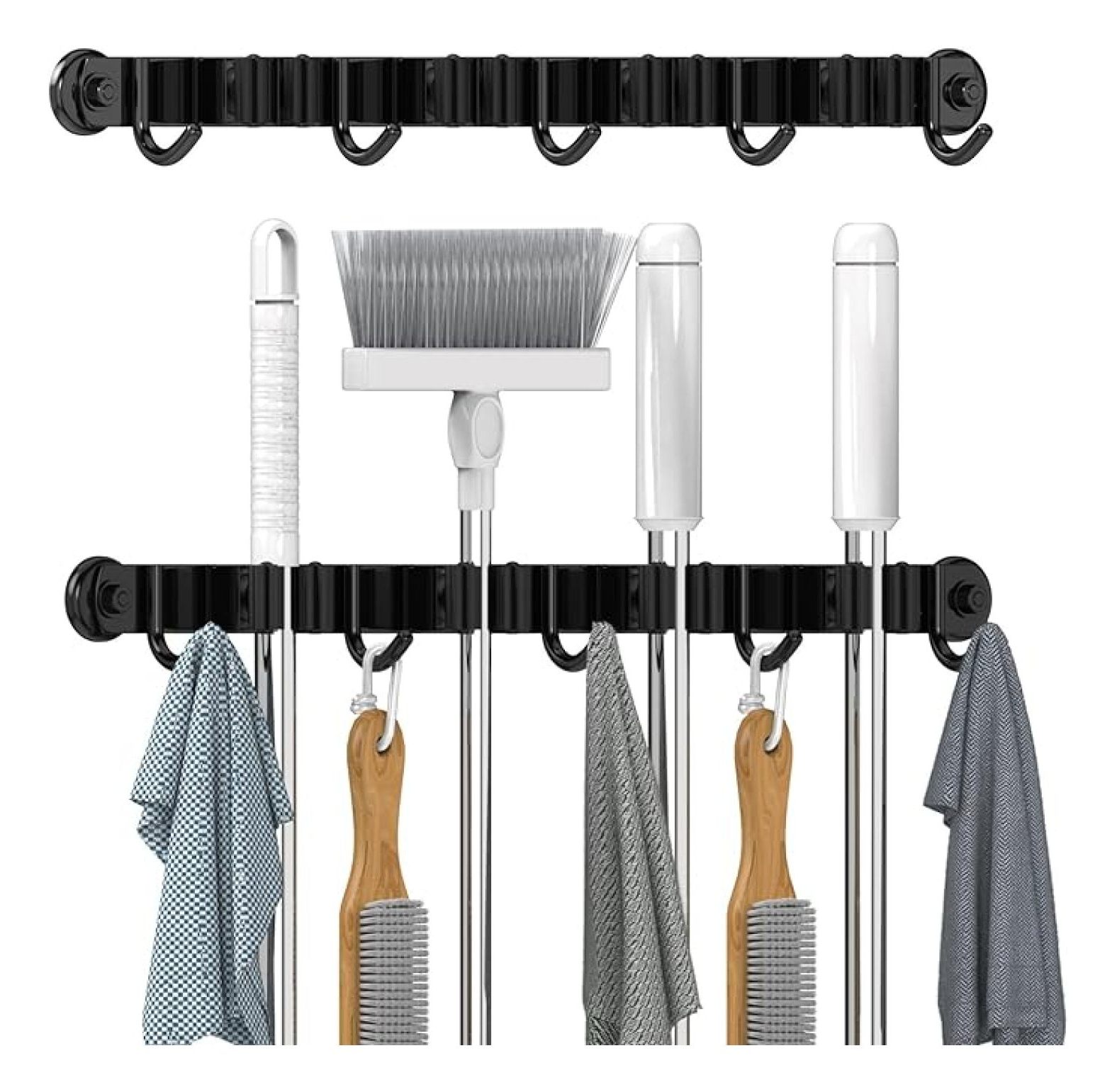 Magnetic Broom Holder Wall Mount 1 Pack, 2-in-1 Dual Mount (No Drill or ...