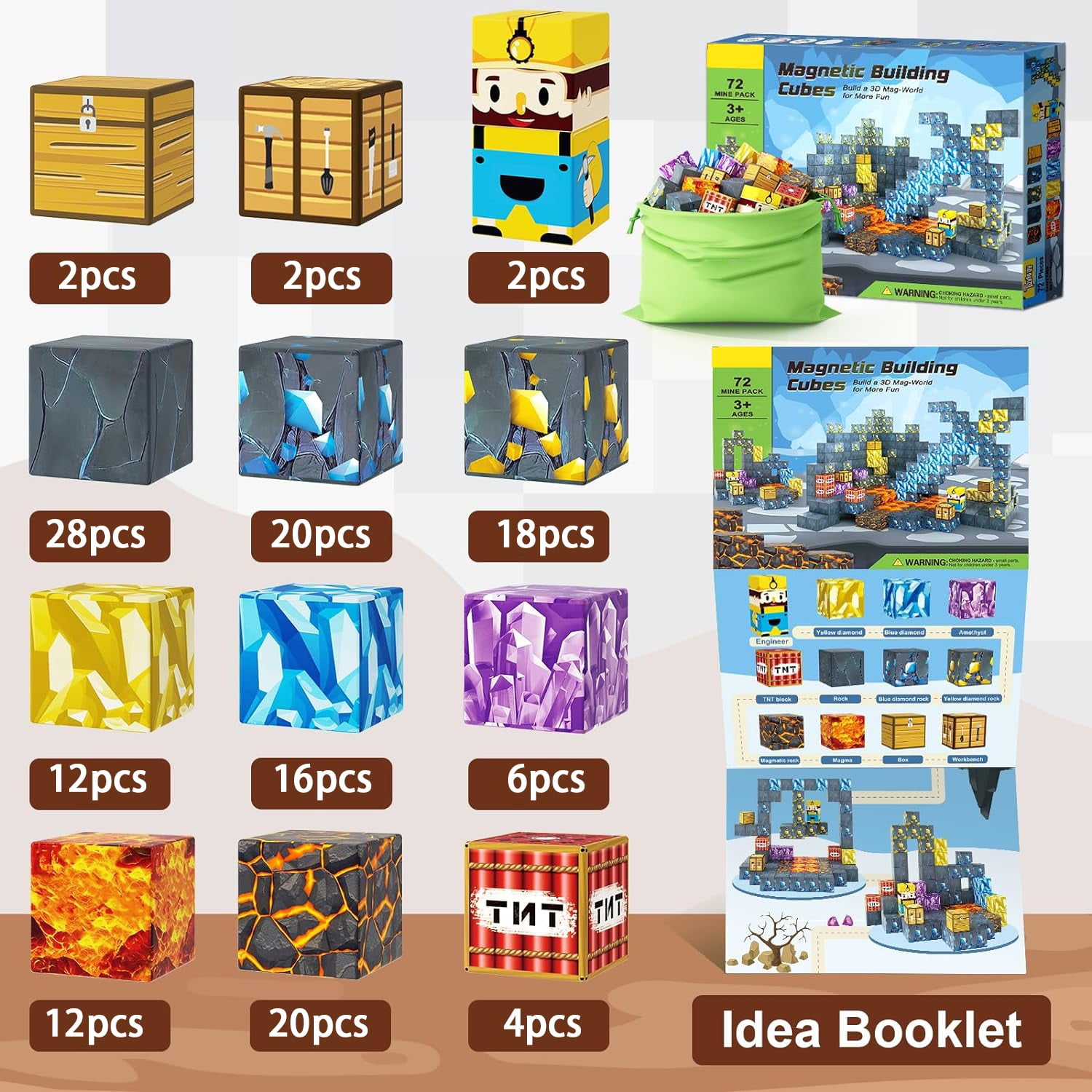 Magnetic Building Block Magnet Cube Mine World Set for Boy Girl Kid Age ...